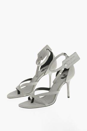 Off-white Thong Sandals With Ankle Strap and Glitter, 9 cm Heel Off-White