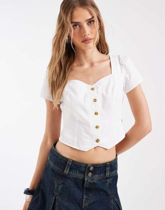 Levi's kurz&auml;rmlige Denim-Bluse mit Knopfleiste in Wei&szlig;