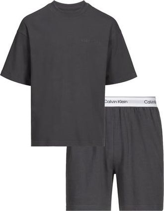 Calvin Klein Kurzes Pyjama-Set aus Baumwolle in Grau