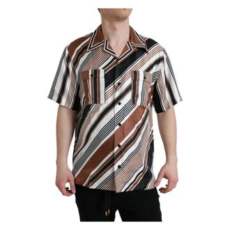 Dolce & Gabbana Homme, Chemises, Multicolore, Taille: 4XS Chemise Courte à Rayures en Soie