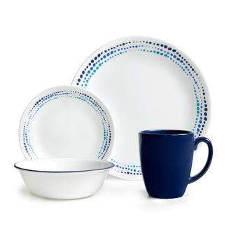 Corelle Corelle 3601 Ocean Blues Splitter- und bruchfestes Tafelservice, 16-teilig, Service f&uuml;r 4 Personen, Glas und Steingut, 16-teilig, Blau