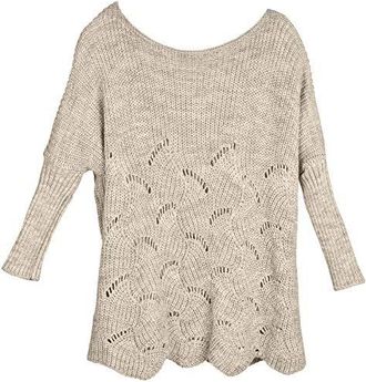 styleBREAKER élégant Pullover tricoté Oversize avec Motif ajouré, Manches Longues et col Bateau, Poncho, Taille Unique 08010066, Couleur:Beige