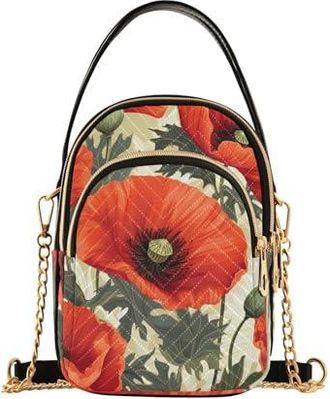 Mnsruu Sac à bandoulière pour femme - Motif coquelicot rouge - Sac à dos à bandoulière avec sangle réglable