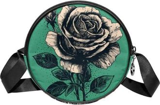 Generic Sac &agrave; bandouli&egrave;re Circle pour femme, petit sac &agrave; bandouli&egrave;re vert et noir, avec fermeture &eacute;clair, bretelles r&eacute;glables, sac &agrave; main rond d&eacute;contract&eacute; pou