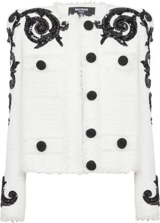 Balmain Bestickte Paisley Tweed Jacke - - Jackets - Damen - Wei&szlig; - 2XS