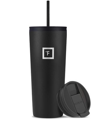 Iron Flask Classic Tumbler 2.0 - 2 Deckel (Straw Flip), vakuumisolierte Edelstahl-Wasserflasche, doppelwandig, Trinkbecher, Reisebecher - Mitternachtsschwarz, 24