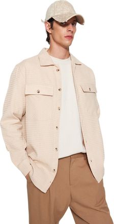 Trendyol Herren Trendyol Herren Gerade Lange Ärmel Regulär Hemd Shirt Classic, Stone, XL