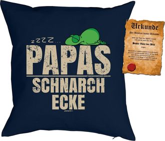 Tr&auml;umeland Geschenk Papa Kissen mit F&uuml;llung - Sofakissen mit Motiv:Papas Schnarchecke Geburtstag Weihnachten Geschenkidee