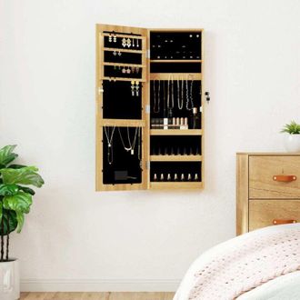 vidaXL Vidaxl - Armoire &agrave; bijoux murale avec miroir et &eacute;clairage LED - Bois ding&eacute;nierie 31,5x9x90cm - Design verrouillable et housse en tissu
