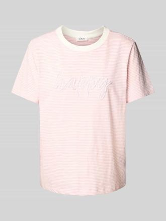 s.Oliver Red Label Regular Fit T-Shirt aus reiner Baumwolle mit Schmuckperlen-Schriftzug