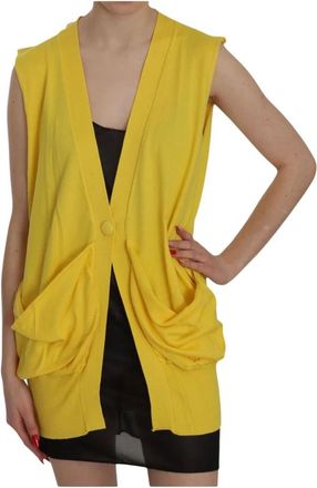 Pink Memories Femme, Vestes, Jaune, Taille: 40 FR Cardigan sans manches &agrave; col en V