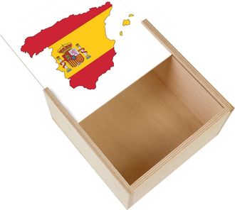 Fabulous Box aus Holz - Wappen Karte Flagge Spanien Fußball Nationalmannschaft (11 x 11 x 3,5 cm)