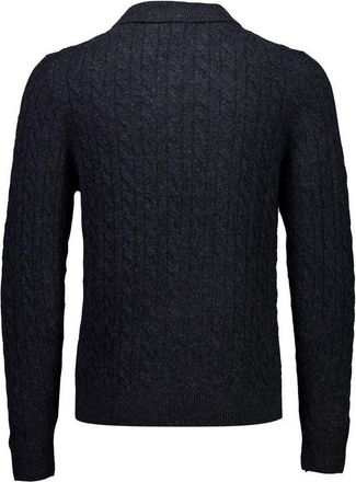 Lindbergh Strickpullover mit Zopfmuster, Polo-Kragen und Wolle