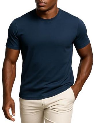 LEIF NELSON LN8318N - T-shirt dété long - Col rond et manches courtes - Pour homme - Coupe ajustée - En maille fine basique - Blanc et noir, bleu, XXL