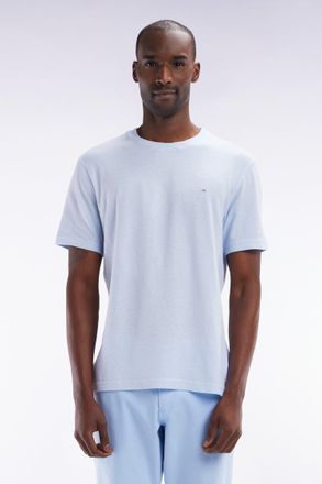 Eden Park T-shirt En Coton Et Lin Bleu Clair Coupe Droite