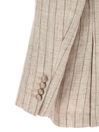 Brunello Cucinelli Pinstriped Linen Twill Blazer - Beige