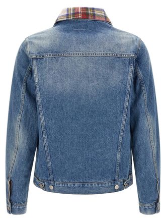 Maison Margiela Denim with Tartan Collar Jacket - Blue