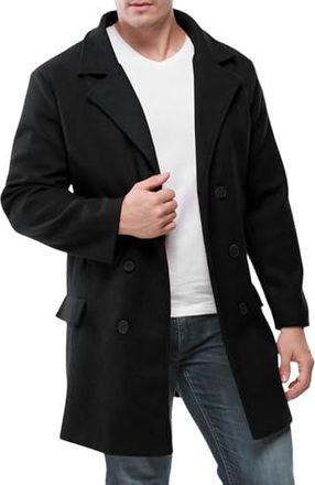 Generic Trench pour homme Coupe ajust&eacute;e Double boutonnage Manteau long classique Printemps Hiver Veste longue chaude et douce, Noir, 3XL