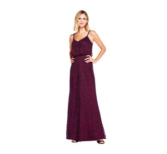 Adrianna Papell Womens Long Beaded Blouson Gown, 12