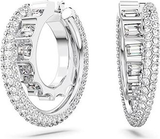 Swarovski Boucles doreilles Rota, double anneau pavé de cristaux transparents, en métal rhodié