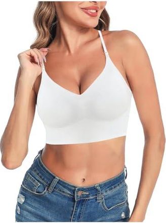 Generic Soutien-gorge 2026 pour femme - Dos nu - Dos nu - Bretelles spaghetti convertibles - Bralette de sommeil sans couture, blanc, XL