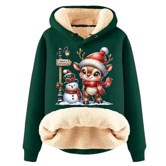 Generic 2026 Printemps Mode No&euml;l Mignon Cerf Imprim&eacute; Femmes Automne Et Hiver Velours &Eacute;pais Chaud Cardigan Sweat &agrave; Capuche, vert fonc&eacute;, 4XL