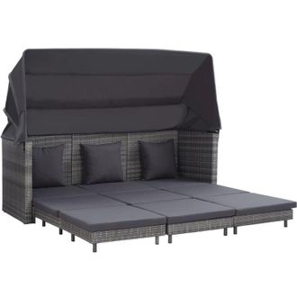 vidaXL Vidaxl - Canap&eacute;-lit extensible 3 places avec toit R&eacute;sine tress&eacute;e Gris