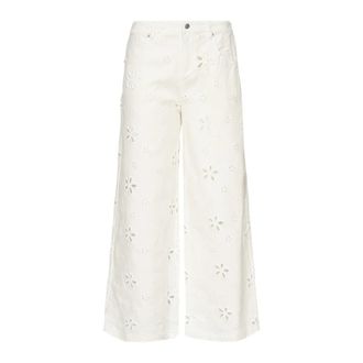 For Love & Lemons Wei&szlig;e Blumenjeans mit Rei&szlig;verschluss - - Jeans - Damen - Wei&szlig; - L