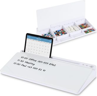 Relaxdays Schreibtisch Organizer mit Whiteboard, 8 F&auml;cher, Kunststoff, Glas, HBT: 5,5 x 40 x 18 cm, B&uuml;ro-Organizer, wei&szlig;