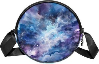 Generic Sac &agrave; bandouli&egrave;re rond pour femme, motif ciel &eacute;toil&eacute;, petit sac &agrave; bandouli&egrave;re avec fermeture &eacute;clair, bretelles r&eacute;glables, sac &agrave; main rond d&eacute;contract&eacute; 