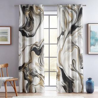 Generic Sonnenschutz gardinen Marmor, fließende Kunst, Heller Luxus-Stil mit Ösen Thermovorhänge Vorhänge für Wohnzimmer H166 x B75 cm (2er Pack) Blickdichte 