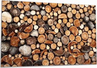 Wallario Herdabdeckplatte/Spritzschutz aus Glas, 1-teilig, 90x52cm, f&uuml;r Ceran- und Induktionsherde, Dunkler Holzstapel rund