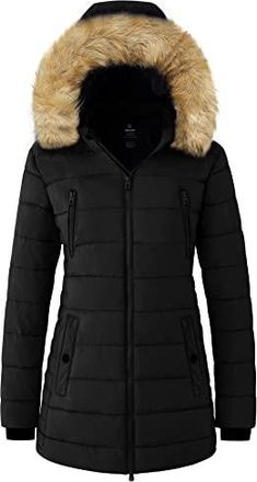 Wantdo Femme Veste Chaude Coupe-Vent Manteau en Polaire Sherpa Epaissie Parka dhiver Classiques Manteau dExtérieur à Capuche Décontracté Noir S