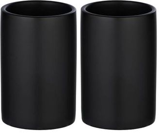 WENKO Zahnputzbecher Polaris Schwarz matt, Ma&szlig;e (B/H x T): &Oslash; 7 x 11 cm (Packung mit 2)