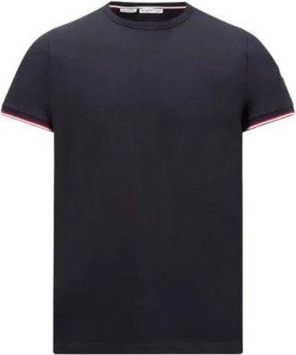 Moncler Homme, Tops, Bleu, Taille: 3XL T-shirt en coton &agrave; bordure tricolore
