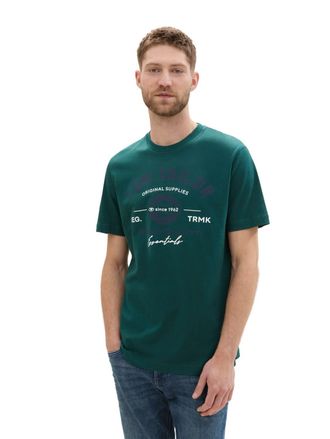 Tom Tailor Herren T-Shirt mit Logo-Print aus Baumwolle, Deep Green Lake, S