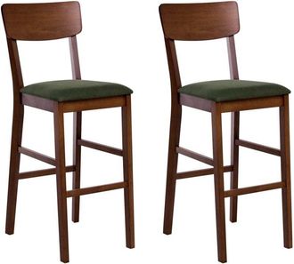 Beliani Lot de 2 Chaises de Bar Assise Tapissée Marron et Vert Foncé Ambler