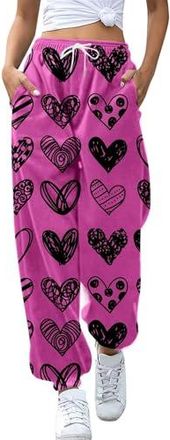 Generic Pantalon de jogging cargo taille haute pour femme | Coupe ample avec poche et cordon de serrage aux chevilles 2026, rose vif, XXL