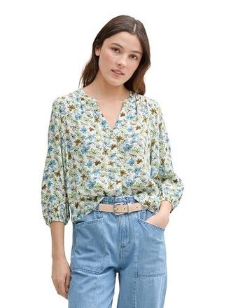 Tom Tailor Denim TOM TAILOR Denim 1045496 Blouse, 37809-white Green Blue Flower Print, S Femmes