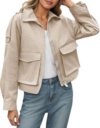 Generic Vestes pour femmes, &eacute;l&eacute;gantes, l&eacute;g&egrave;res, d&eacute;contract&eacute;es, coupe-vent, v&ecirc;tements dext&eacute;rieur, veste courte dautomne 2026, kaki, XL