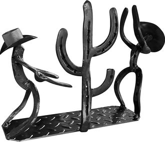 Generic Western Cowboy & Kaktus-Weinflaschenhalter, Vintage-Aufbewahrungsorganizer, Metall-Weinregal, Metallregal-Skulptur, Ausgefallene Bar-Dekoration, Weste