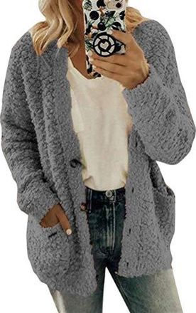 ORANDESIGNE Cardigan Femme Automne Hiver à Manches Longues Casual en Tricot Mode Chandail Cardigan Outwear Lâche Solide Couleur Tricot Manteau B Grisfoncé 48