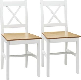 HOMCOM Lot de 2 chaises de salle à manger esprit campagne dossier croisé bois pin blanc