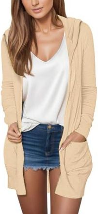 Generic Cardigan l&eacute;ger &agrave; capuche pour femme, v&ecirc;tement dext&eacute;rieur d&eacute;contract&eacute; polyvalent avec poches et capuche, confortable, manches longues, manteau fin, cou