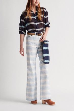 Gerard Darel ANNA - Pantalon large taille haute tie and dye - Bleu ciel