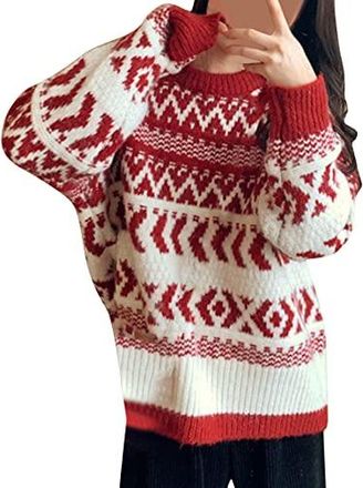 Generic Pull De Noel Femme Moche,Pull Femmes Hiver ÉPais Tricoté Confortable Dessus Ample Chaud Loisir Manteau Tunique Laine Douce Texture Haut Mode ÉLéGant D