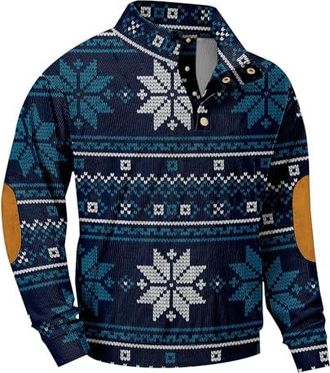 Generic Pull à col rond pour homme en velours côtelé tendance flocon de neige imprimé graphique sweatshirt surdimensionné à manches longues en velours côtelé 