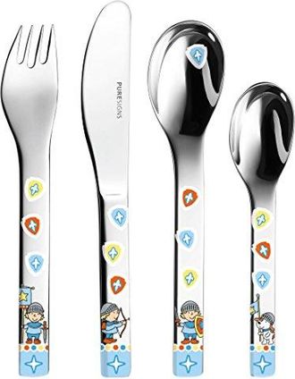 Puresigns ONE Miko Kinderbesteck mit neidlichen Ritter Motiven 4-teilig ergonomisch geformt peferkt