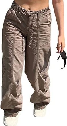 Onsoyours Pantalon Cargo Femme Multi-Poches Taille Haute Mode Hip Hop Pantalon Y2K Casual Cargo Pantalon Streetwear Baggy Jeans Pants 1 Kaki S
