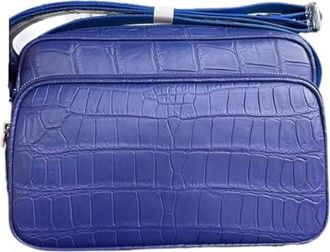 Generic Sac cabas pour femme en cuir de crocodile v&eacute;ritable, sac &agrave; rabat bleu marine pour homme, sac bandouli&egrave;re en cuir dalligator authentique, sac messager